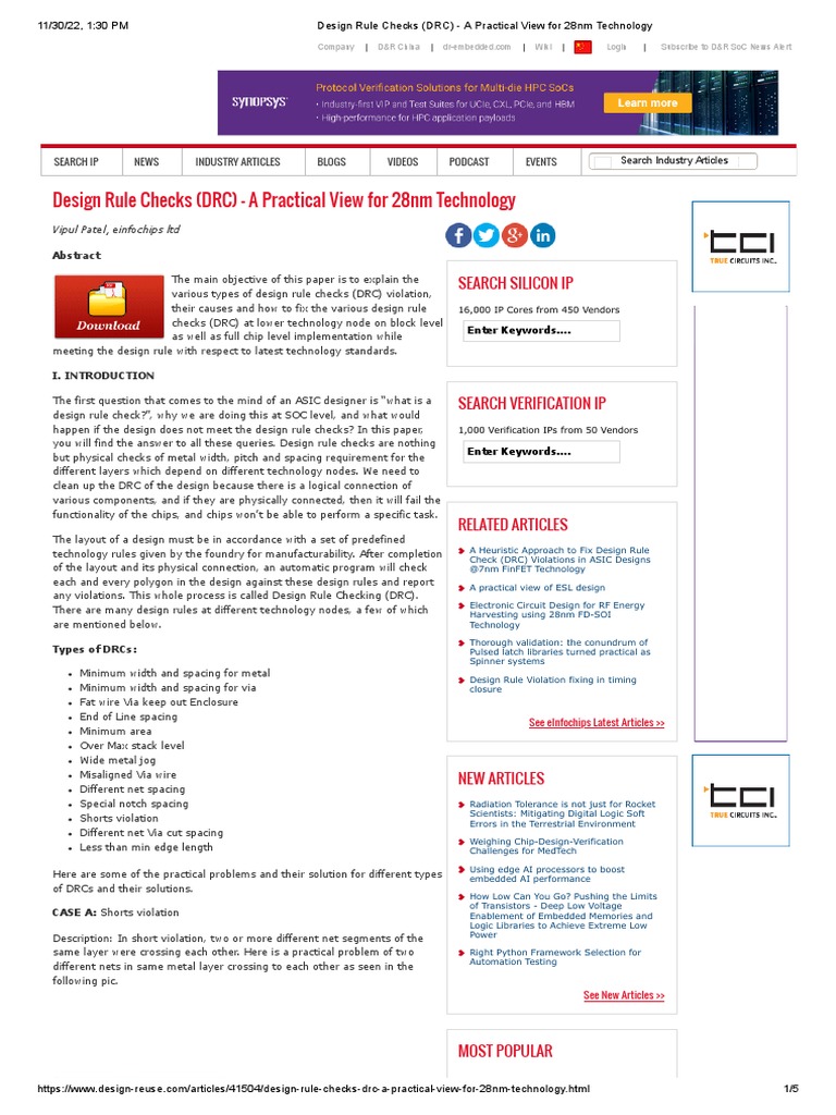 Design Rule Checks (DRC) - A Practical View For 28nm Technology | PDF ...