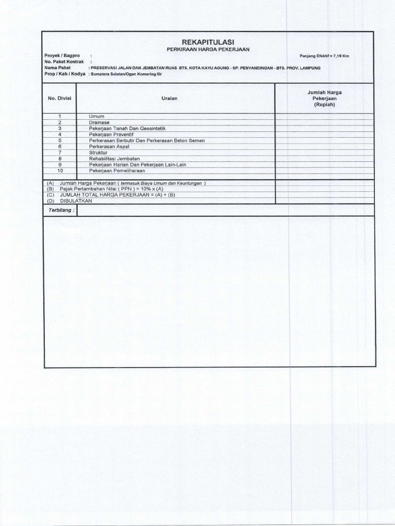 BOQ Kosong Upload Preservasi Jalan | PDF