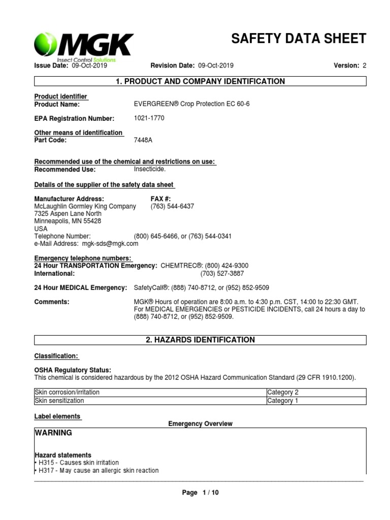 EverGreen Pro 60-6 SDS | PDF | Dangerous Goods | Clean Water Act
