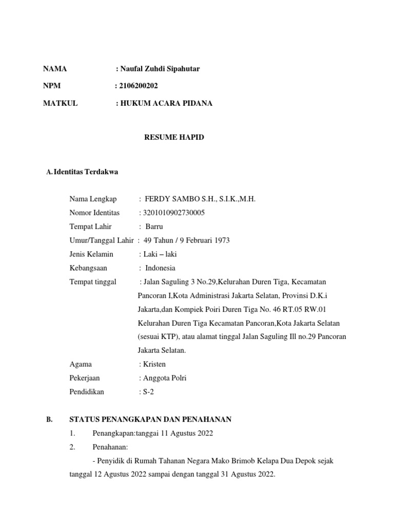 RESUME HAPID (Surat Dakwaan) | PDF