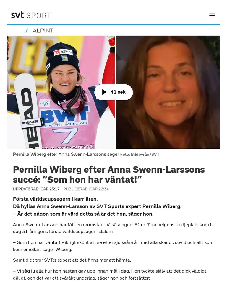 Pernilla Wiberg Efter Anna Swenn-Larssons Succé: "Som Hon Har Väntat ...
