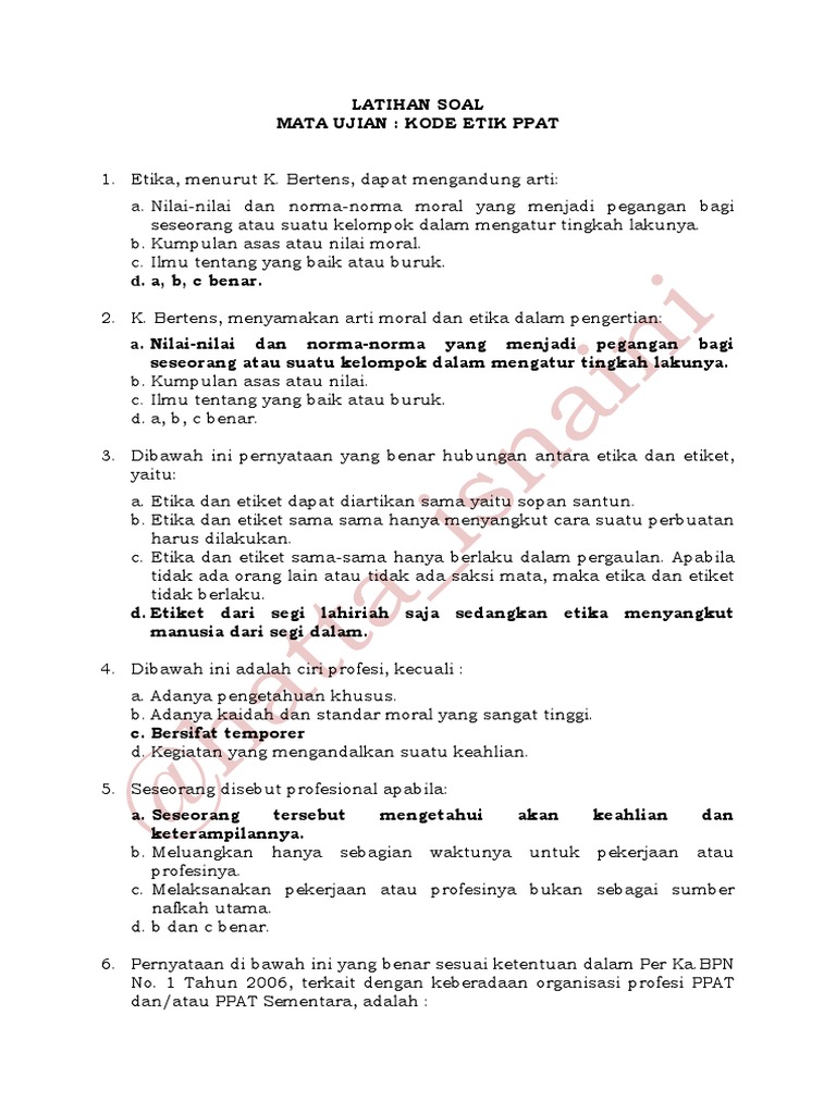Latihan Soal - Kode Etik PPAT - Jawaban | PDF