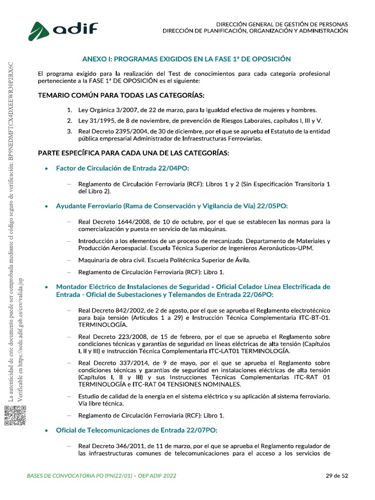 Temario Adif Factor | PDF