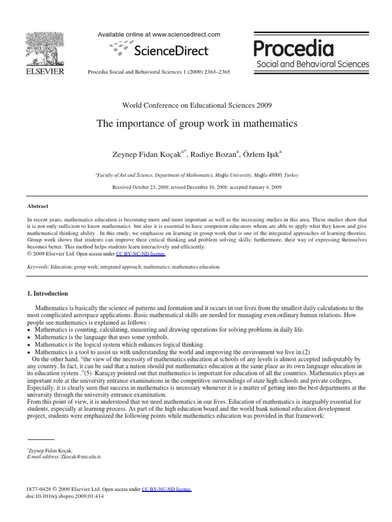 The Importance of Group Work in Mathematics | PDF | Learning | Mathematics