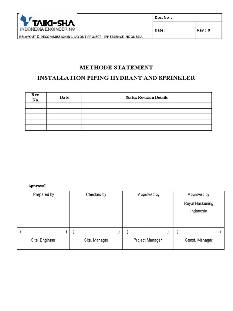 Metode Instalasi Pipa Hydrant dan Sprinkler | PDF