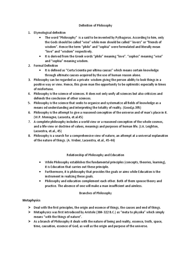 Definition and Branches of Philosophy | PDF | Logic | Reason