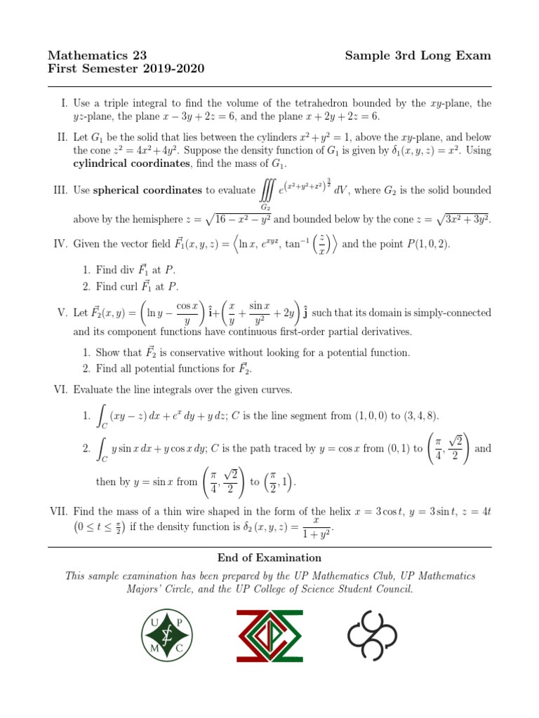 Math 23 LE3 Samplex AnsKey 1 1920 | PDF | Integral | Trigonometric ...
