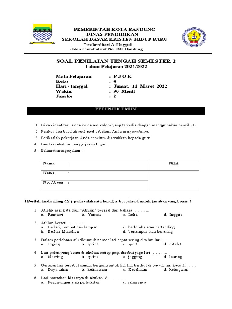 SOAL PTS PJOK Kelas 4 | PDF | Olahraga & Rekreasi