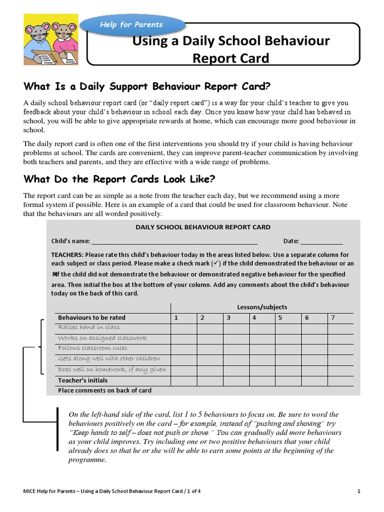 Using A Daily School Behaviour Report Card | PDF | Career & Growth ...