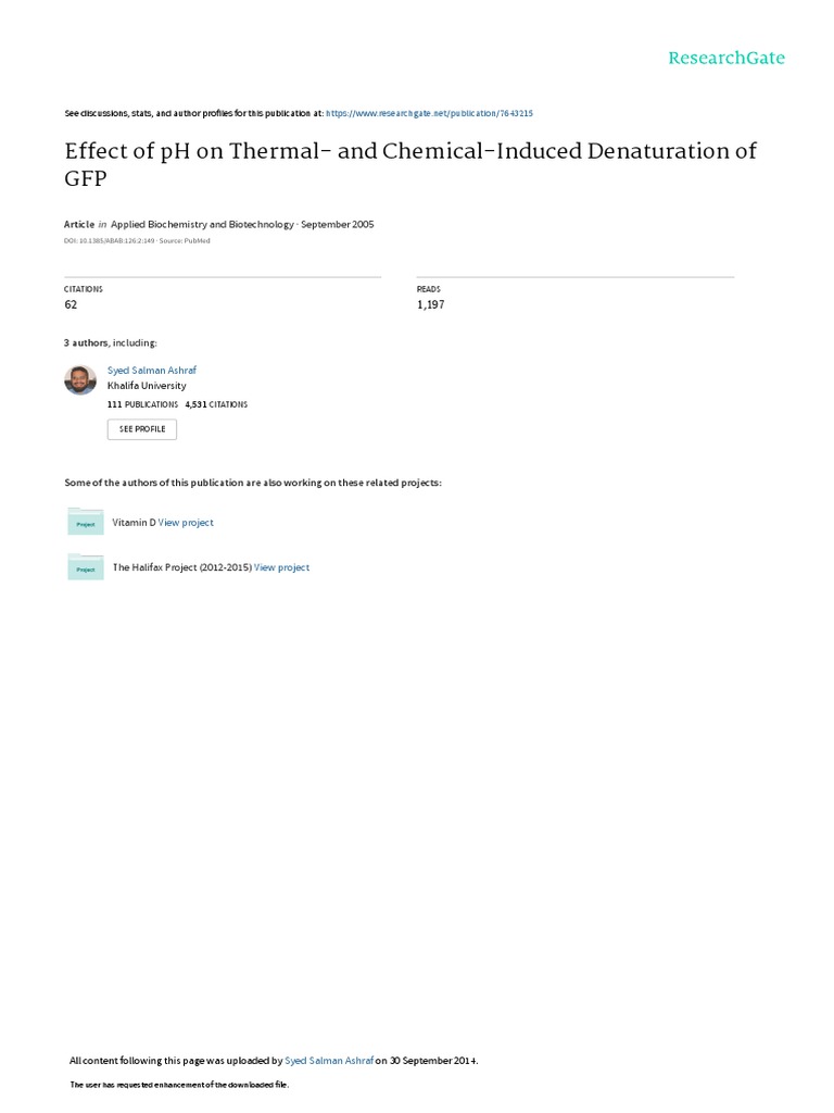 Effect of PH On GFP Denaturation | PDF | Green Fluorescent Protein ...