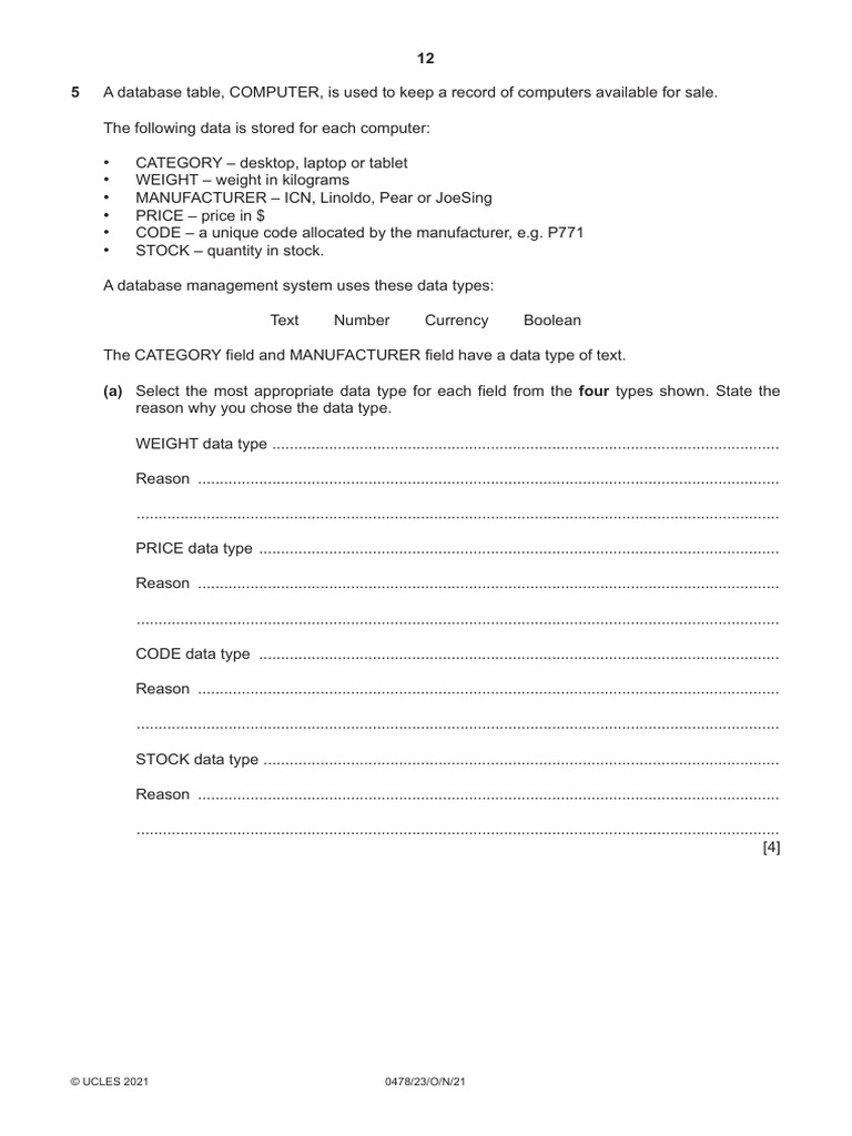 IGCSE Computer Science 0478 - 23 Paper 2 Oct - Nov 2021 | PDF | Data ...
