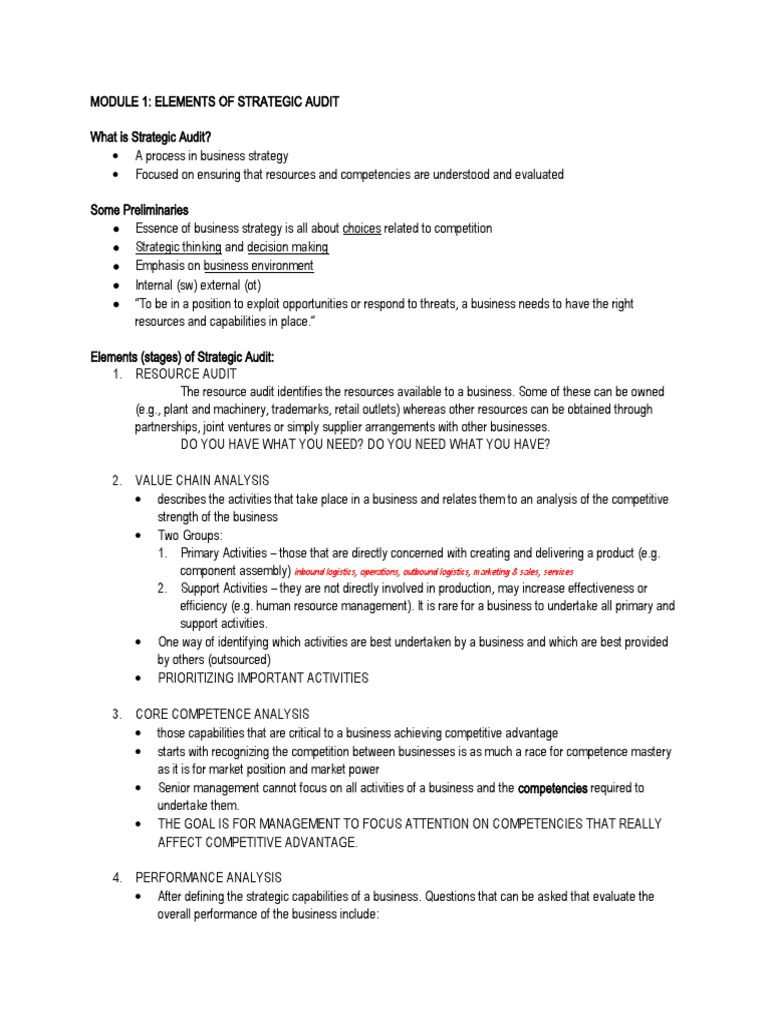 Elements of Strategic Audit | PDF | Strategic Management | Swot Analysis