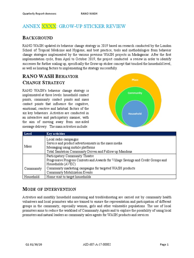 Annex 16. Grow Up Sticker Strategy Review | PDF | Wash | Focus Group