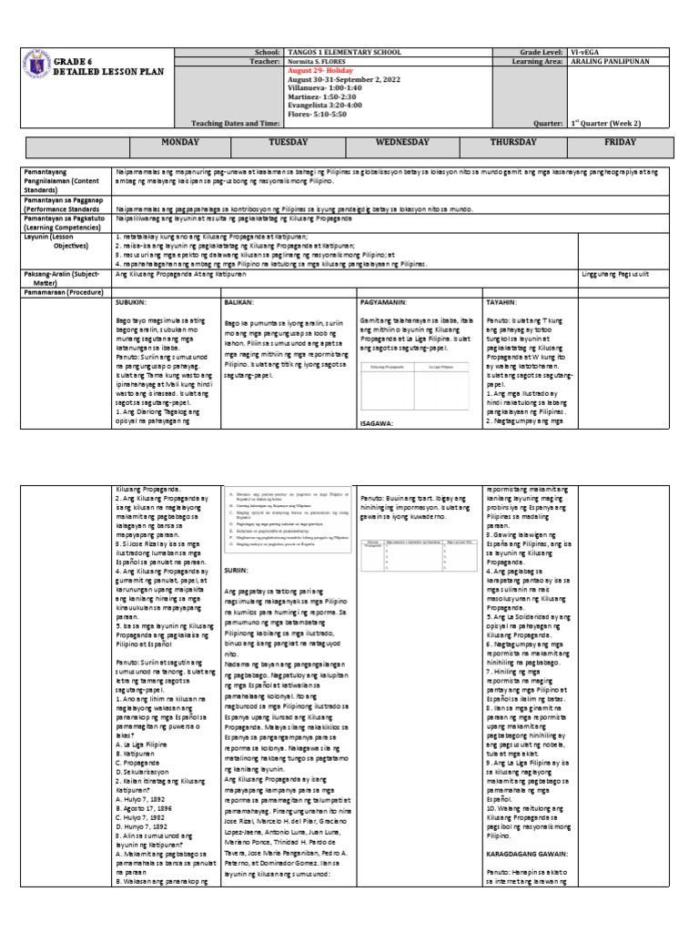 q1w2 Grade-6-Dll in AP, Tle, Esp and HRG First Quarter Week 1 | PDF