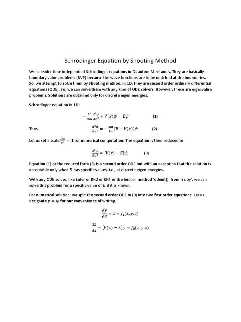 Schrodinger Equation by Shooting Method | PDF | Ordinary Differential Equation | Schrödinger ...