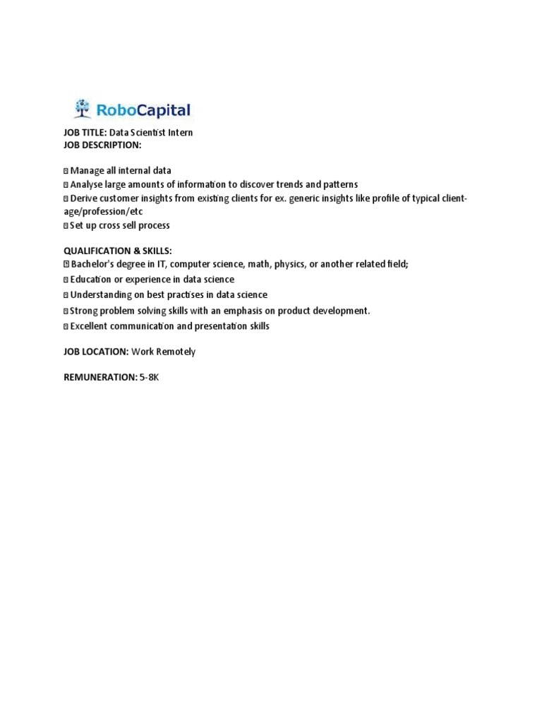 JD Data Scientist | PDF | Computers