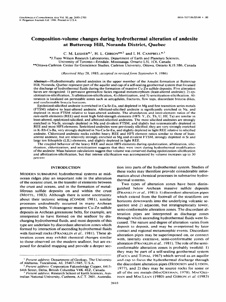 Composition-Volume Changes During Hydrothermal Alteration of Andesite ...