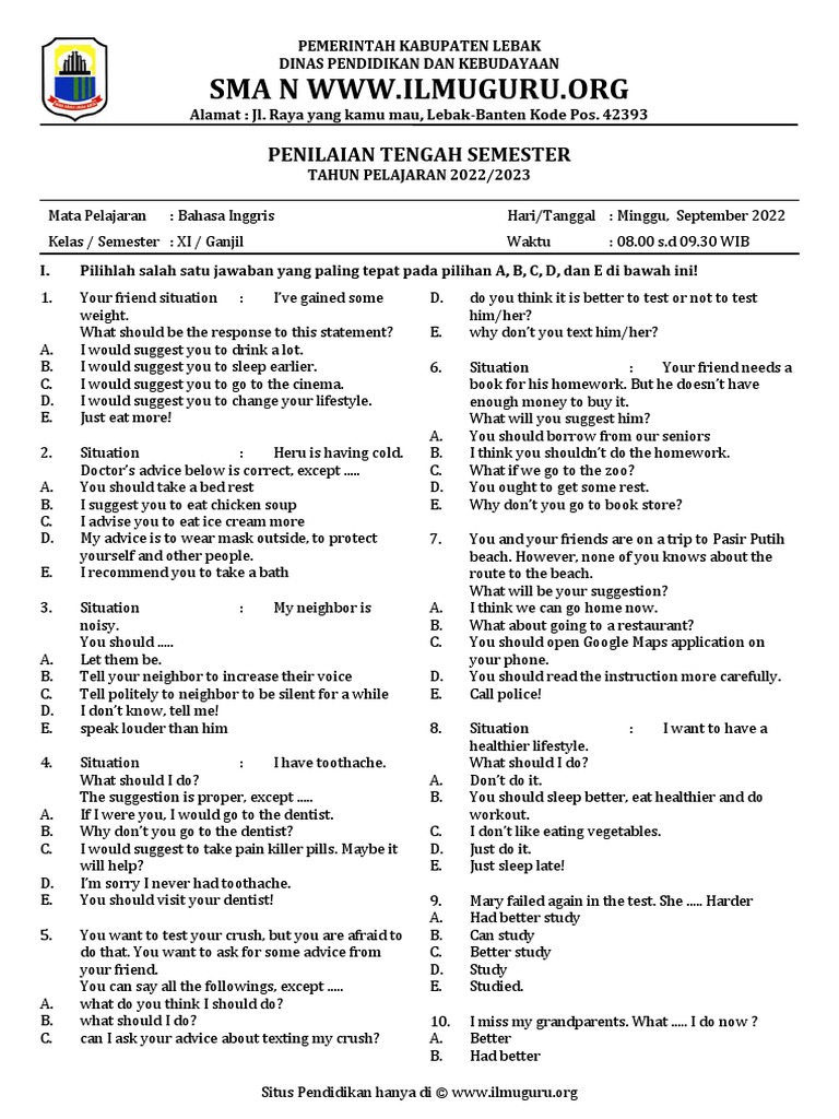 Soal PTS I Bhs Inggris XI | PDF