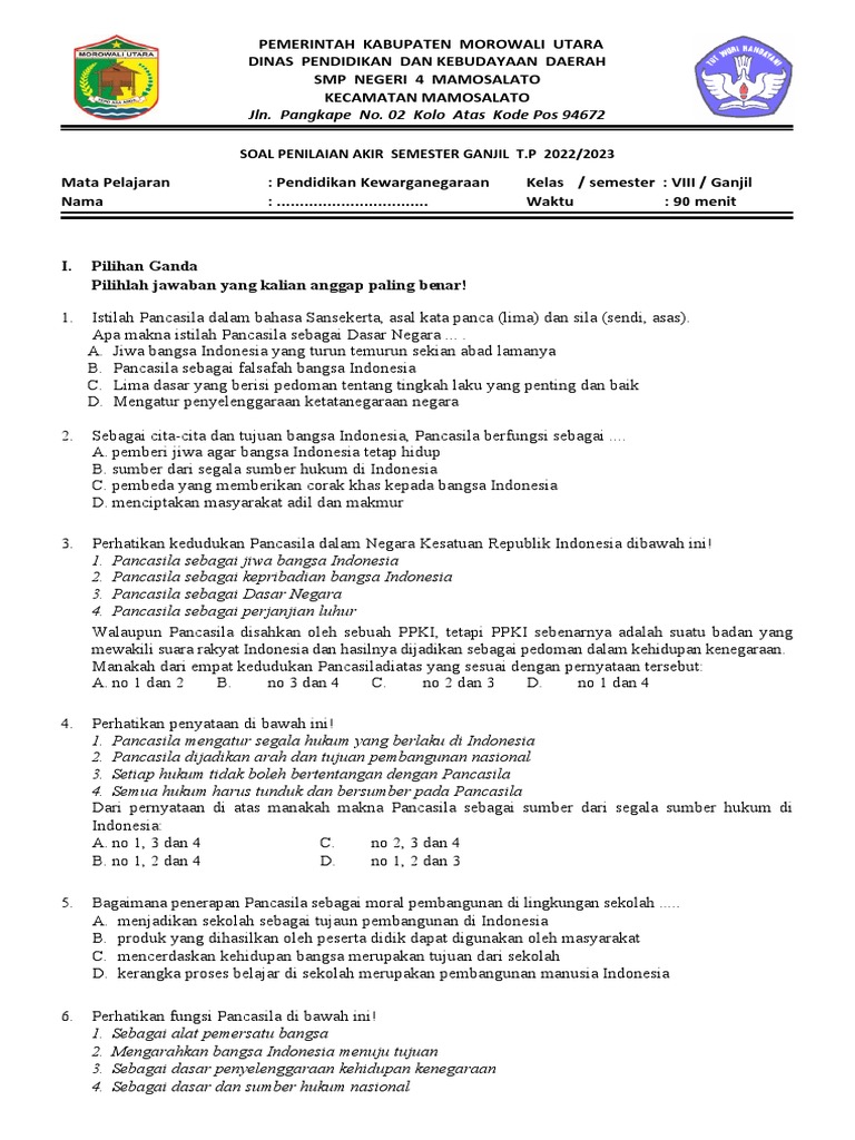 Soal PAS PKN Kelas 8 K13 | PDF