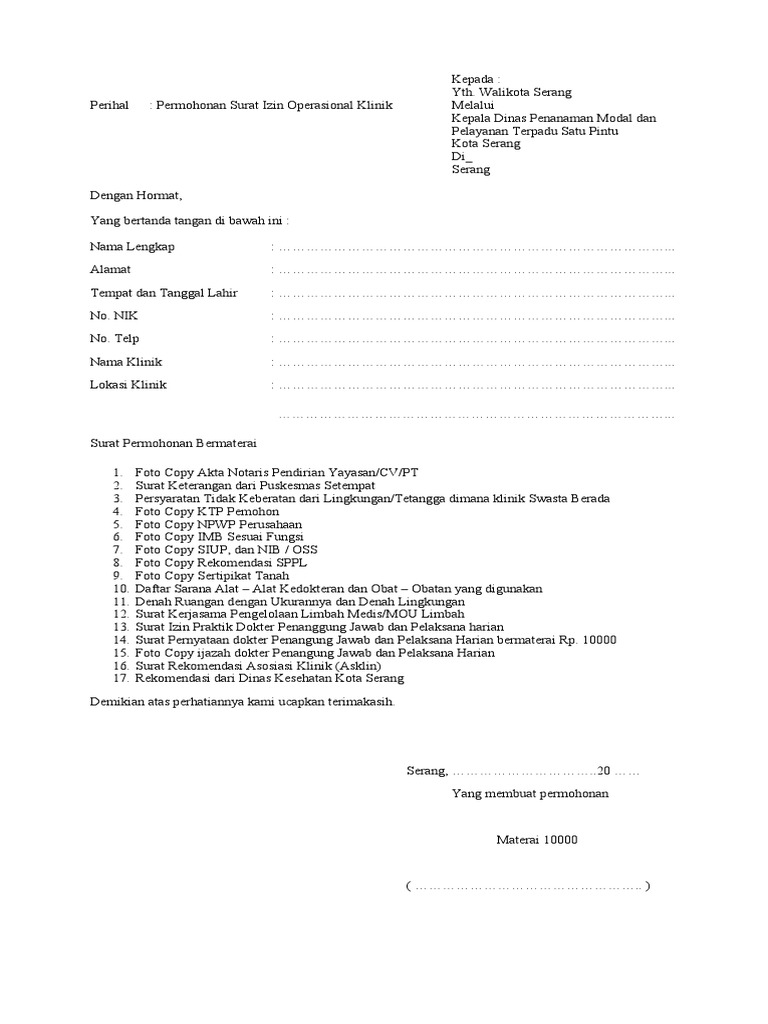 Formulir Operasional Klinik | PDF