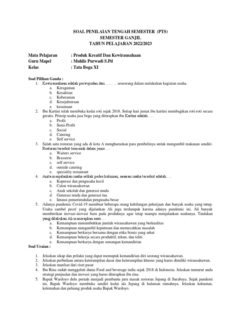 Soal PKK (TB Xi) | PDF