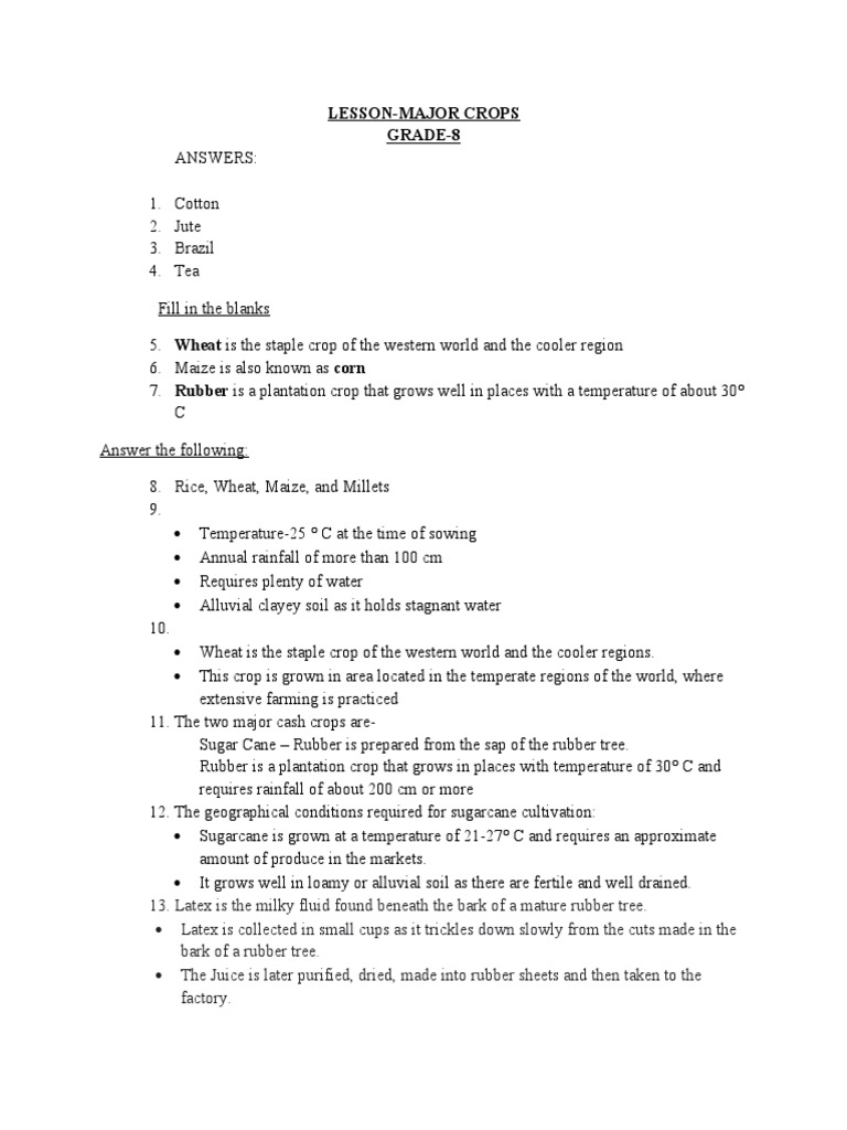 GR8 - SSC - PT2 - Revisionsheet Answer Key | PDF | Sugarcane | Natural Rubber