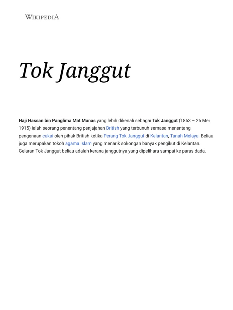 Tok Janggut - Wikipedia Bahasa Melayu, Ensiklopedia Bebas | PDF