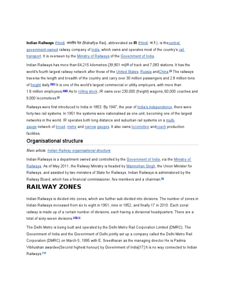 Railway Zones: Organisational Structure | PDF | Rail Transport | Train