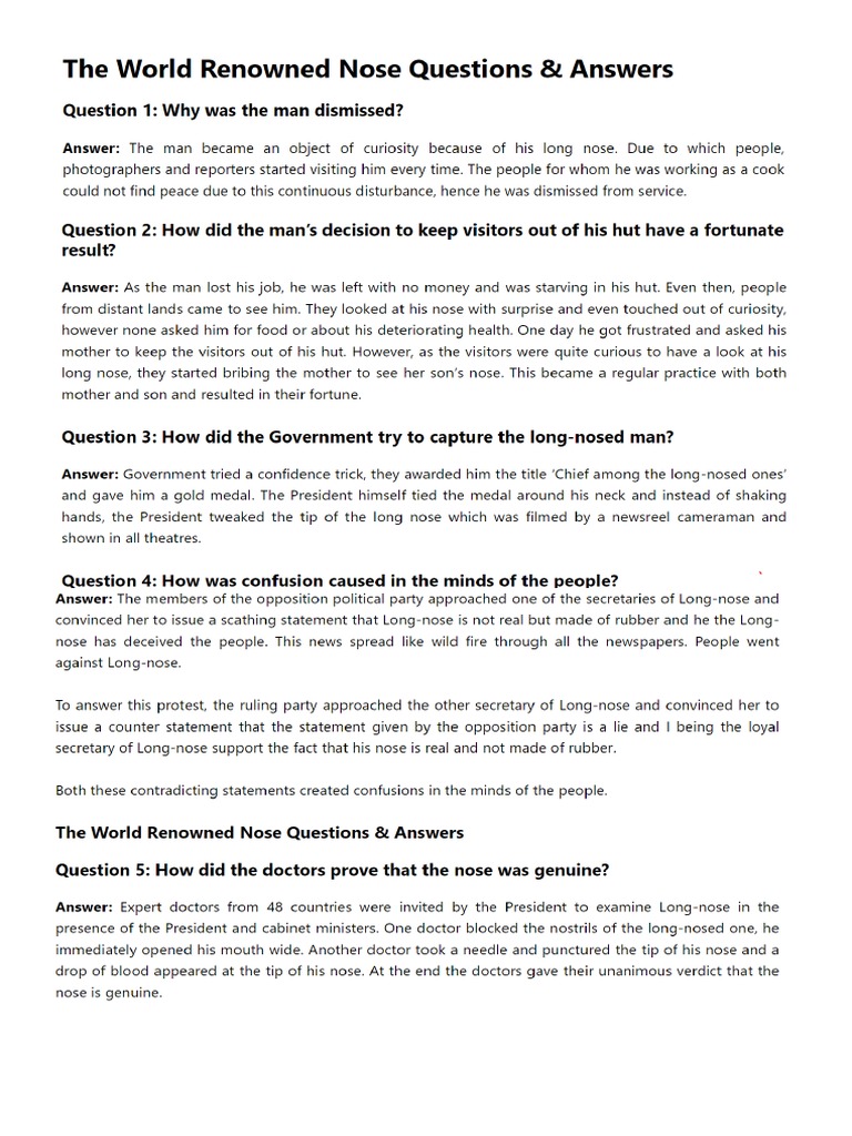 The World Renowned Nose (Q&A) | PDF