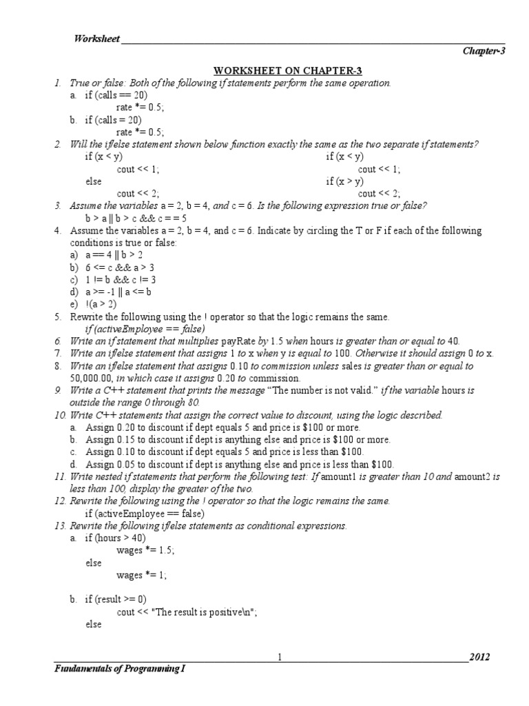 Ch3 Worksheet | PDF | Area | Control Flow