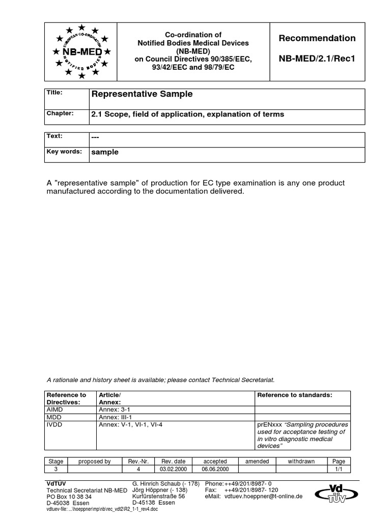 NB-MED - 2.1 - Rec - 1-2010 Representative Sample | PDF | Medical Device