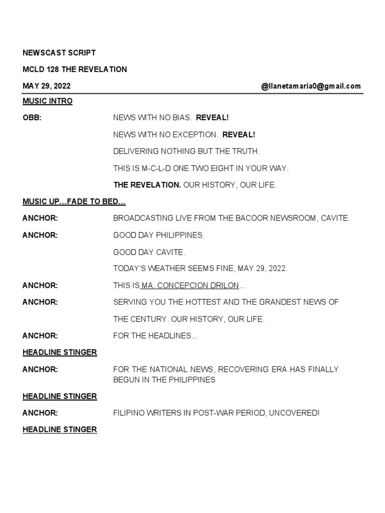 Newscast Script | Pdf | News | Social Media