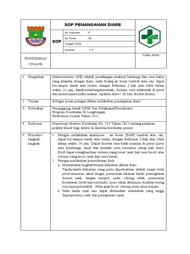 Sop Penanganan Diare Baru | PDF