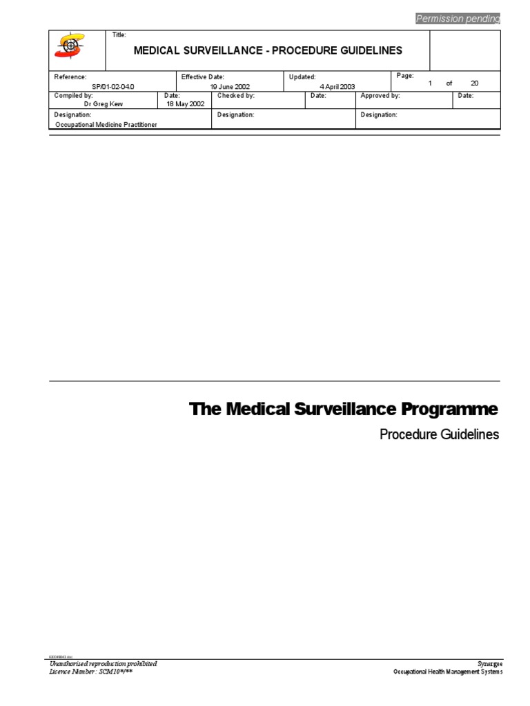 Medical Surveillance Procedure Guidelines | PDF | Occupational Safety ...