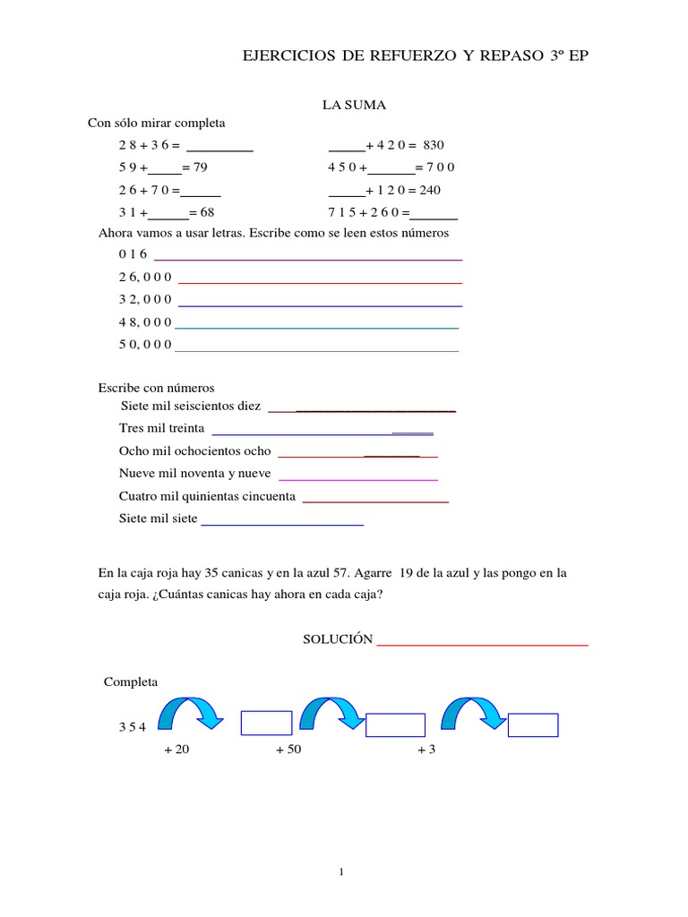 Ejercicios de refuerzo y repaso matemáticas 3o primaria | PDF | Matemática Elemental | Aritmética