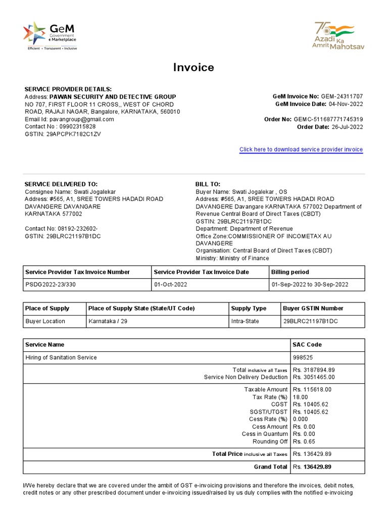 GeM Invoice for Security Services | PDF | Value Added Tax | Taxes