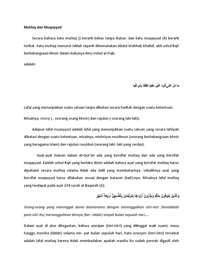 MUTLAQ DAN MUQAYYAD | PDF