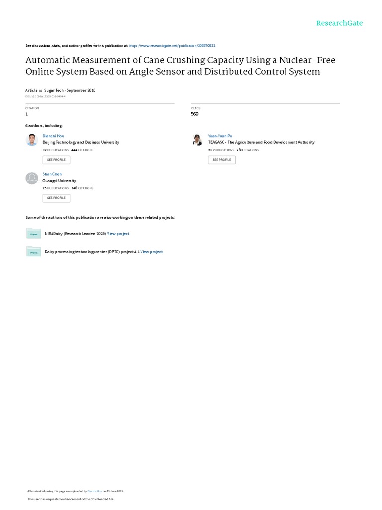 Automatic Measurement of Cane Crushing Capacity Using A Nuclear-Free Online System Based On ...