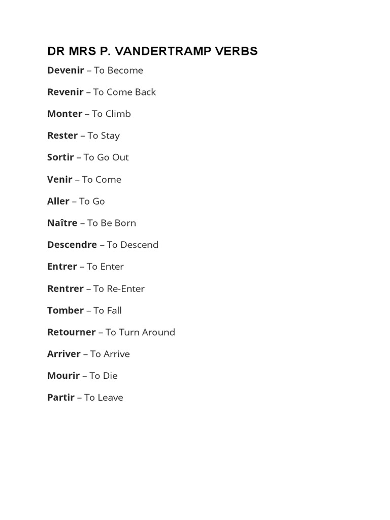 DR & Mrs Vandertramp Verbs List | PDF | Cooking, Food & Wine | Wellness