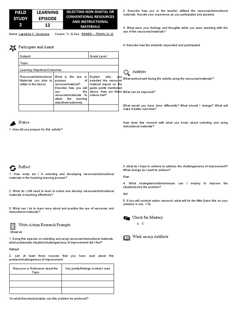 Learning Episode 12 (FS 2) | PDF