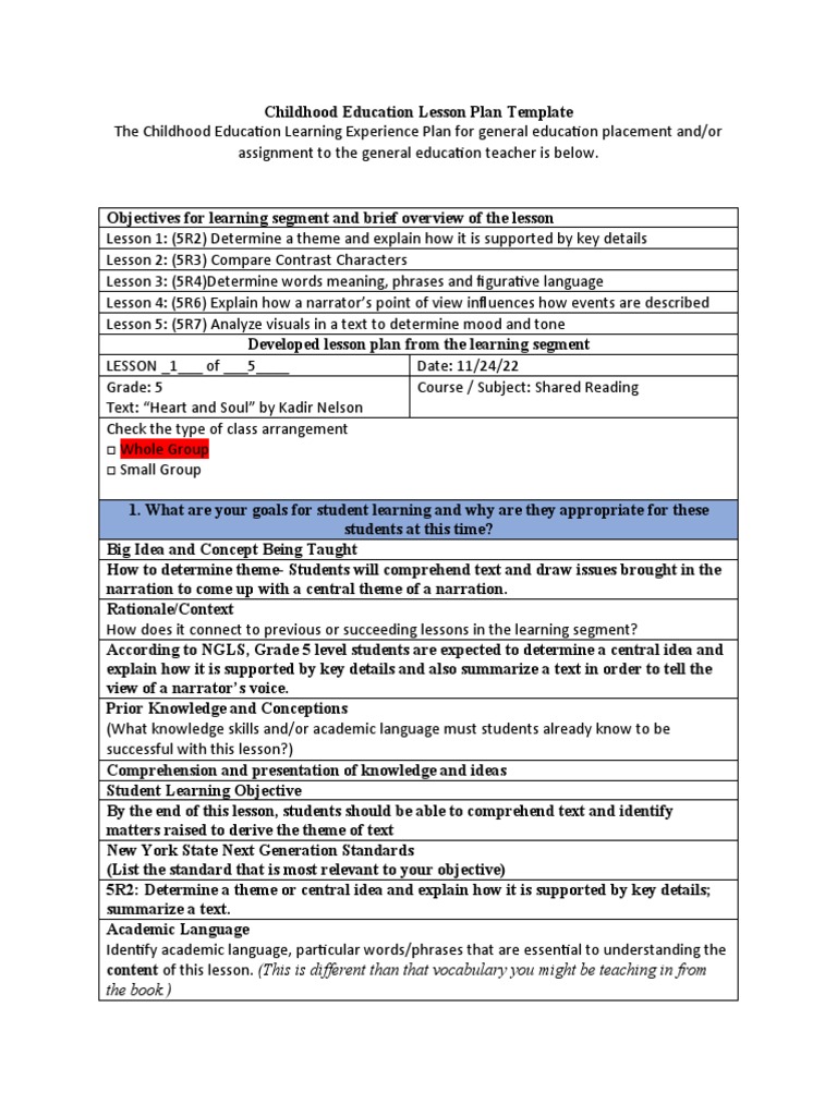 Childhood Education Lesson Plan | PDF | Lesson Plan | Learning
