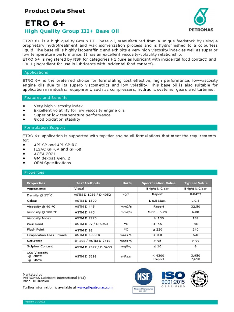 PDS - ETRO 6plus - 2022.01 | PDF | Motor Oil | Phases Of Matter