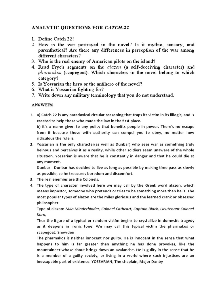 Analytic Questions For Catch22 | PDF