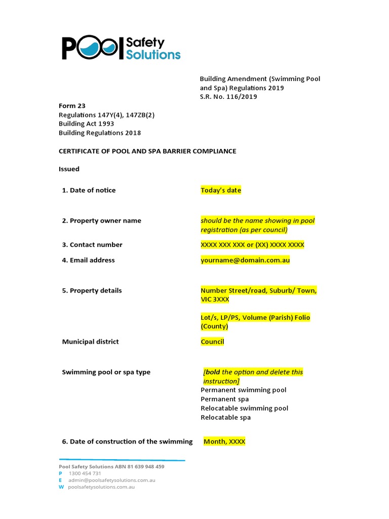 Pool and Spa Compliance Certificate | PDF | Justice | Crime & Violence