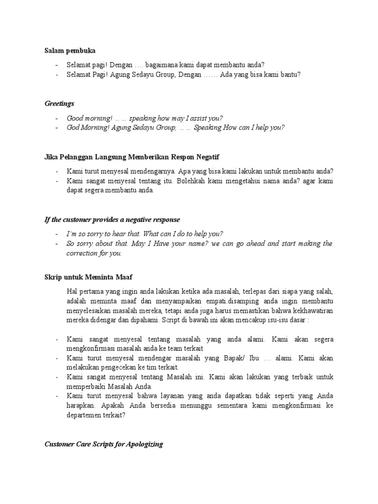 Draft Standard Call Scripts | PDF