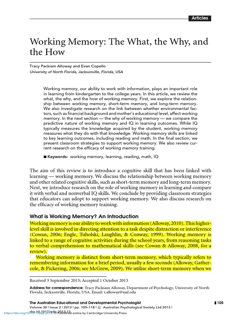 Working Memory The What The Why and The How | PDF | Working Memory | Memory