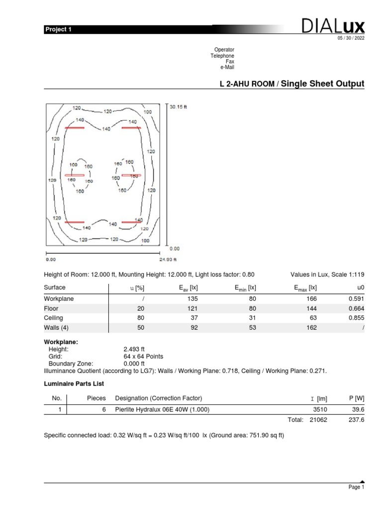 AHU Room Lighting Analysis Report | PDF