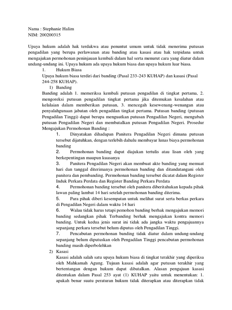 200-315 Stephanie Halim - Resume Upaya Hukum | PDF | Ilmu Sosial