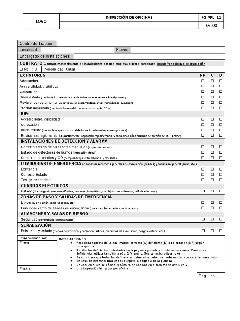 FG-PRL-11 - Inspecciones de Seguridad en Oficinas | PDF