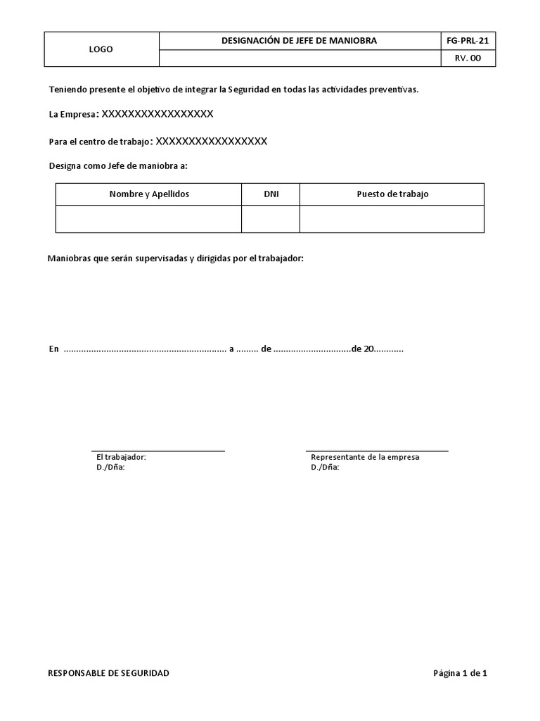 FG-PRL-21 - Designacion de Jefe de Maniobra | PDF